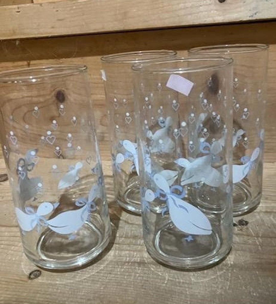 Set of 4 Crisa Glass Tumblers White Geese With Blue Hearts and Beak ...