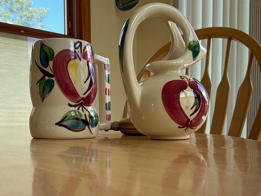 Puritan Pottery Pitcher/creamer and Ceramic Mug Hand Painted Apple and ...