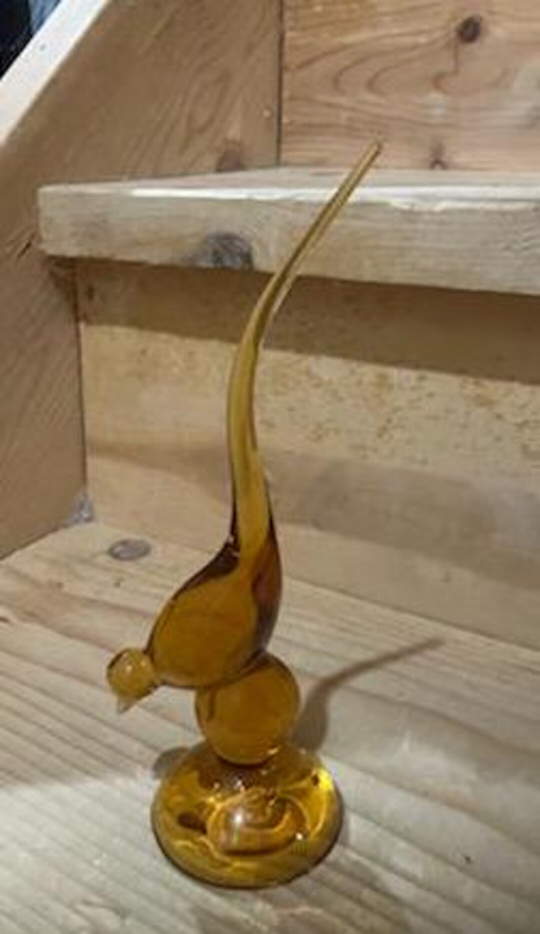 Vintage 1960's Amber Viking Glass Bird With Long Tail/collectible Art ...