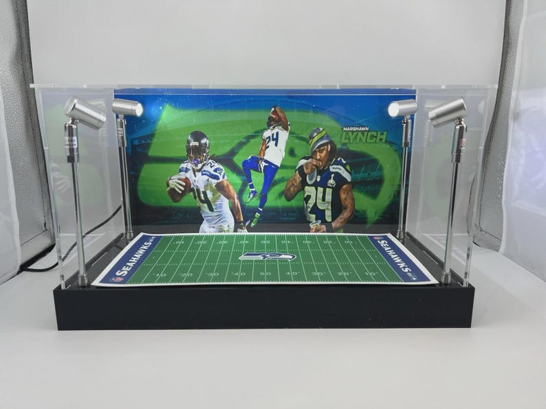 Seattle Seahawks Custom 2-3 Card or 2 Mini Helmet Display Case W/ LED ...
