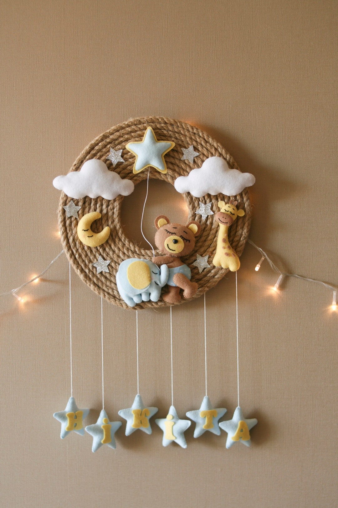 Personalized Baby Name Sign: Felt Nursery Decor, Jute Rope Wreath - Etsy