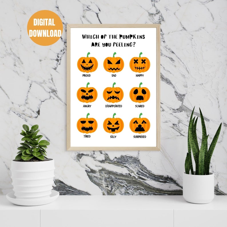 Facial Expression of Pumpkins, Feelings Poster, Halloween Gift, , Calm ...