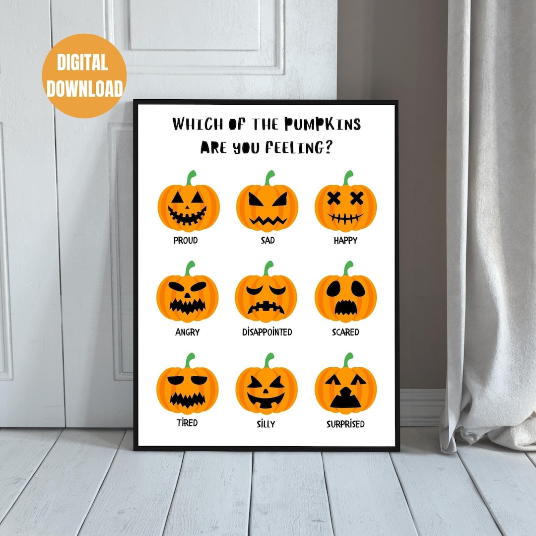 Facial Expression of Pumpkins, Feelings Poster, Halloween Gift, , Calm ...