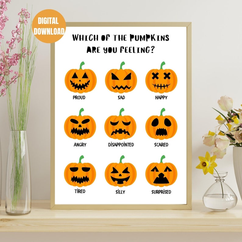 Facial Expression of Pumpkins, Feelings Poster, Halloween Gift, , Calm ...