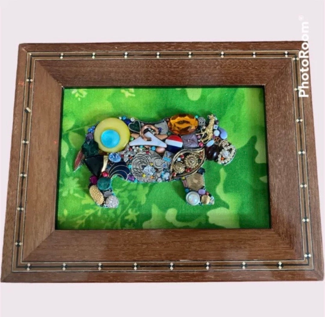 Good Luck House Hippo Upcycle OOAK Jewelry Vintage Recycle Wall Art - Etsy