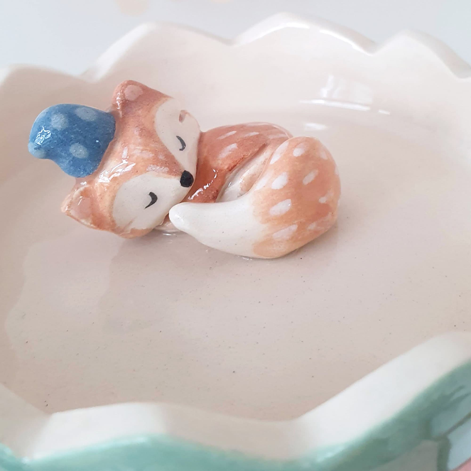 Enchanting Sleepy Fox Incense Holder - Handmade Ceramic Ring Dish ...