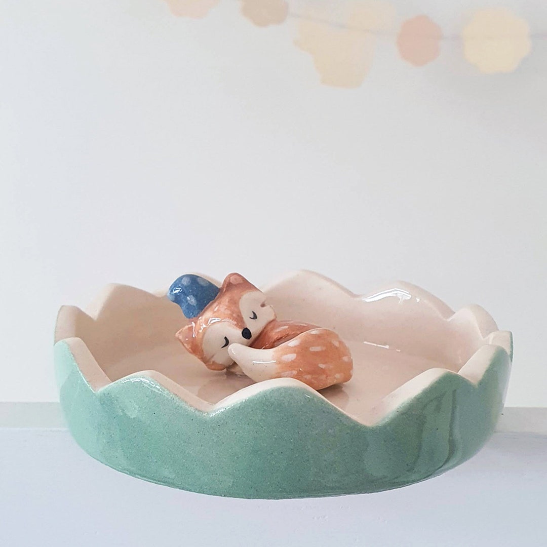 Enchanting Sleepy Fox Incense Holder - Handmade Ceramic Ring Dish ...