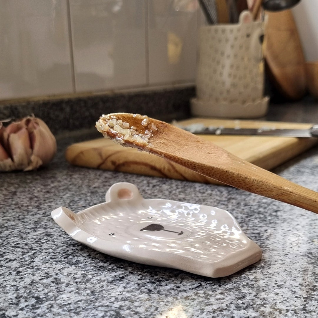 Ceramic Bear Spoon Rest, Handmade Kitchen Decor, Cute Animal Stove Top ...