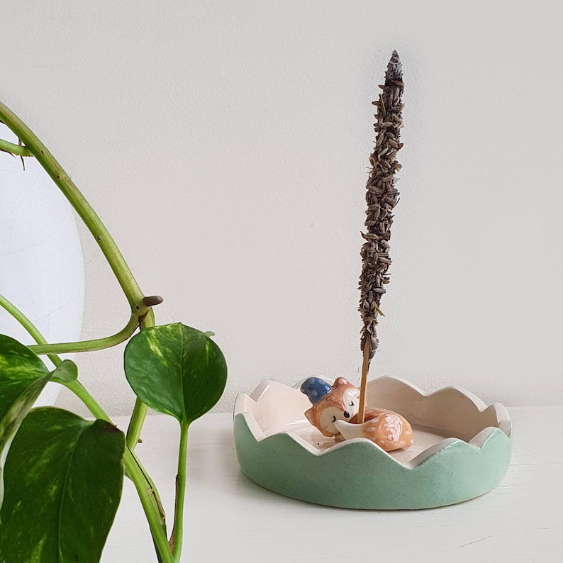Enchanting Sleepy Fox Incense Holder - Handmade Ceramic Ring Dish ...