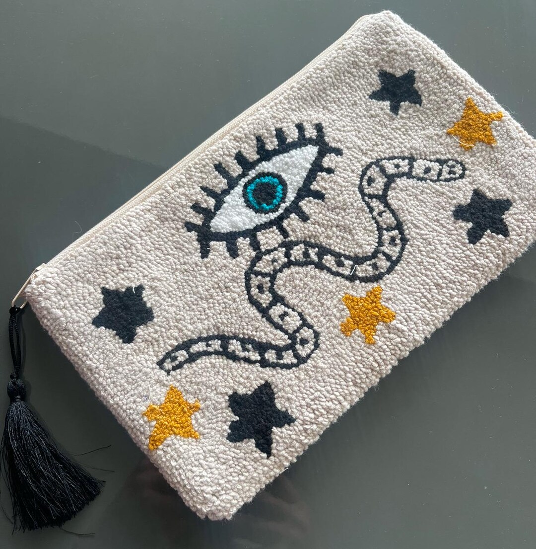 Punch Needle Snake and Evileye Clutch Hand Tufted Bag - Etsy