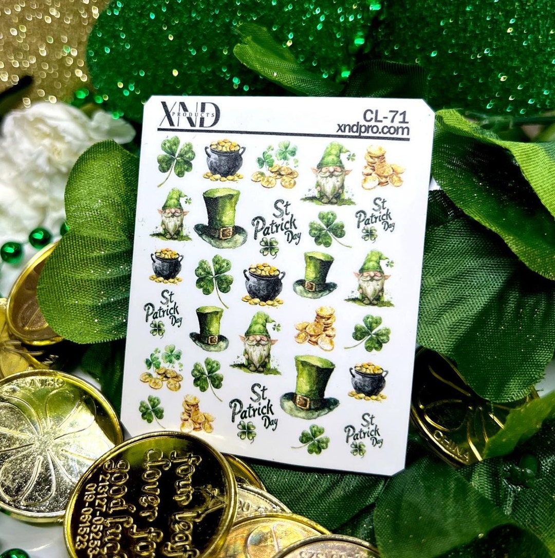 Nail Decal 2D St. Patrick's Day/ Gnomes/lucky/ Cute Nails/ Waterslide ...