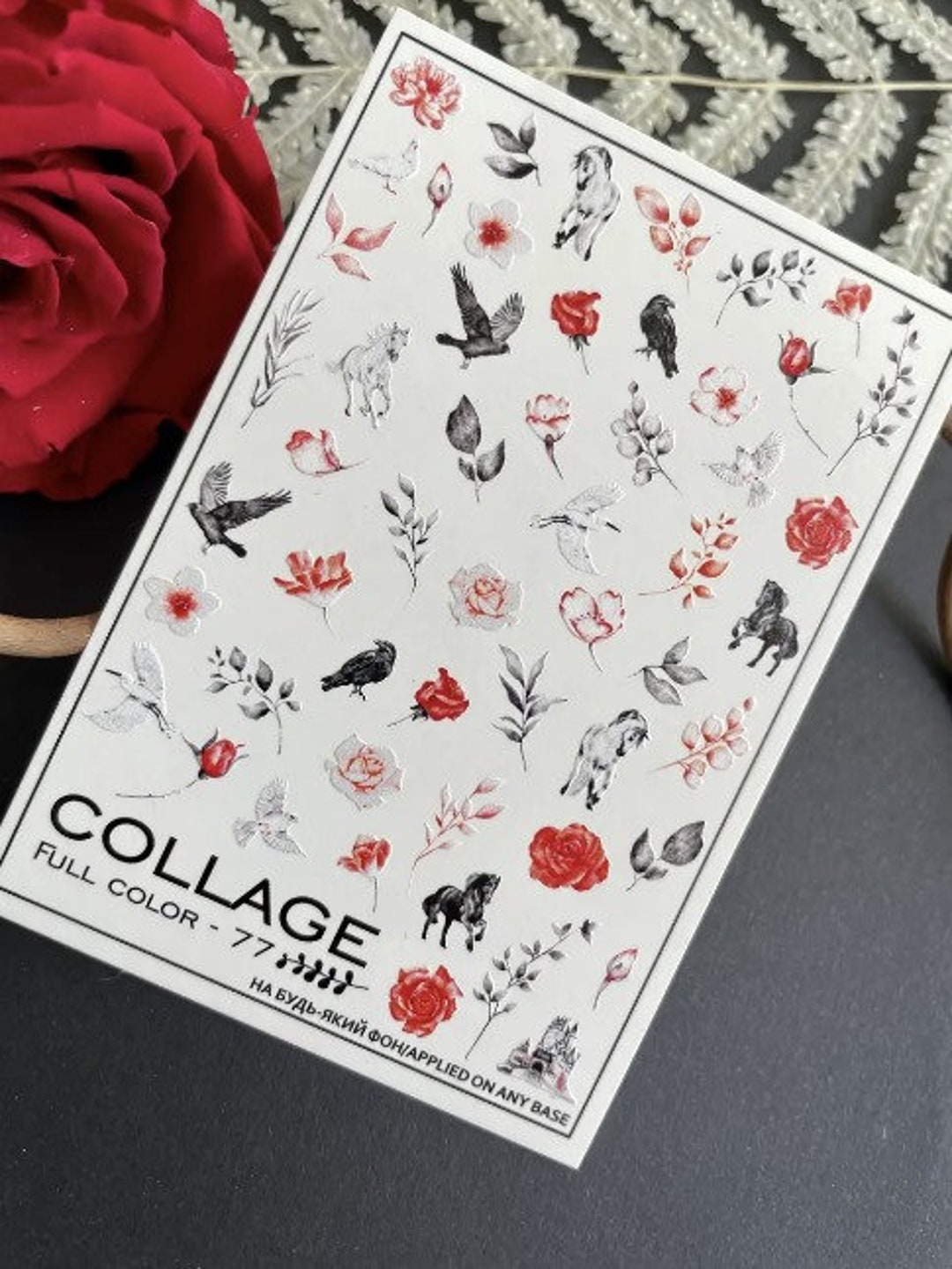 Nail Decal 2D /spring Flowers/ Gothic/ Raven/ Crow/ Roses/ Waterslide ...