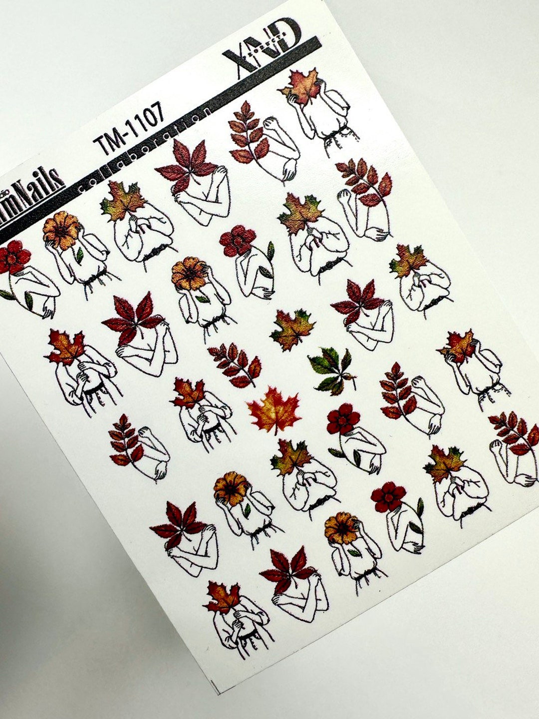 Nail Decal 2D/ Fall/ Thanksgiving/ Flowers/ Girl Abstract/ Nail Decals ...