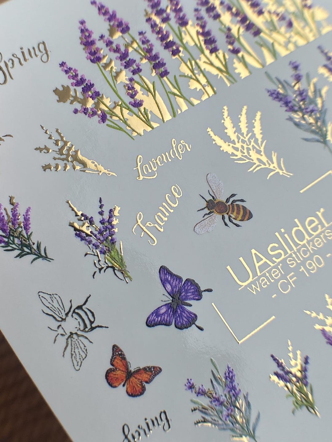 Nail Water Decal Spring Gold Foil / Butterflies / Lavender/ Spring and ...