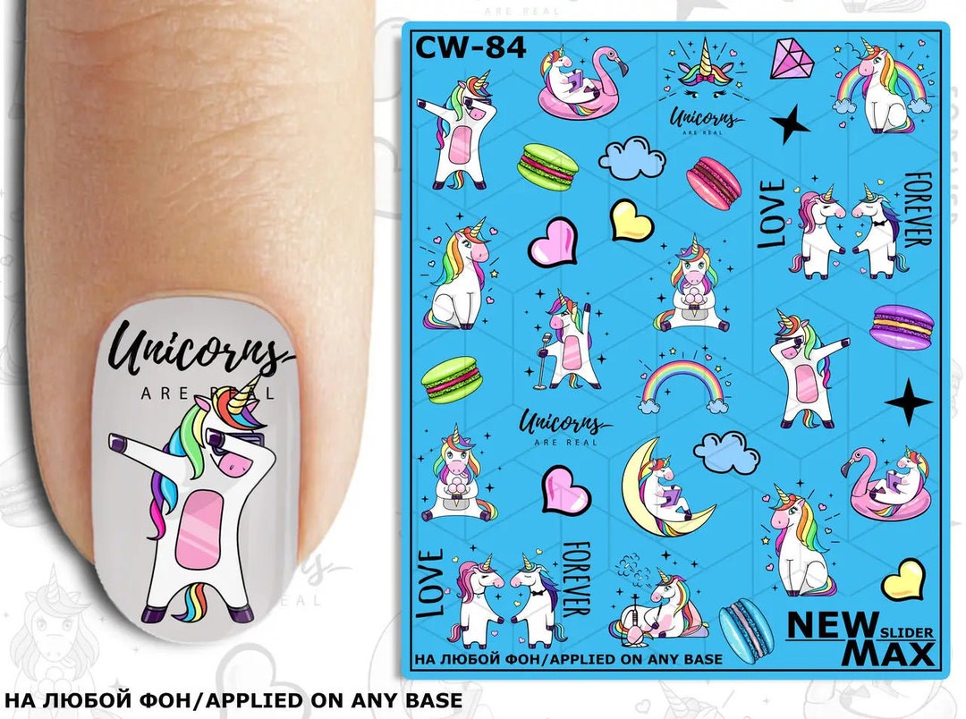 Nail Decals 2D Nail Art/ Unicorn/ Rainbow/ Pop Art Nails/ - Etsy