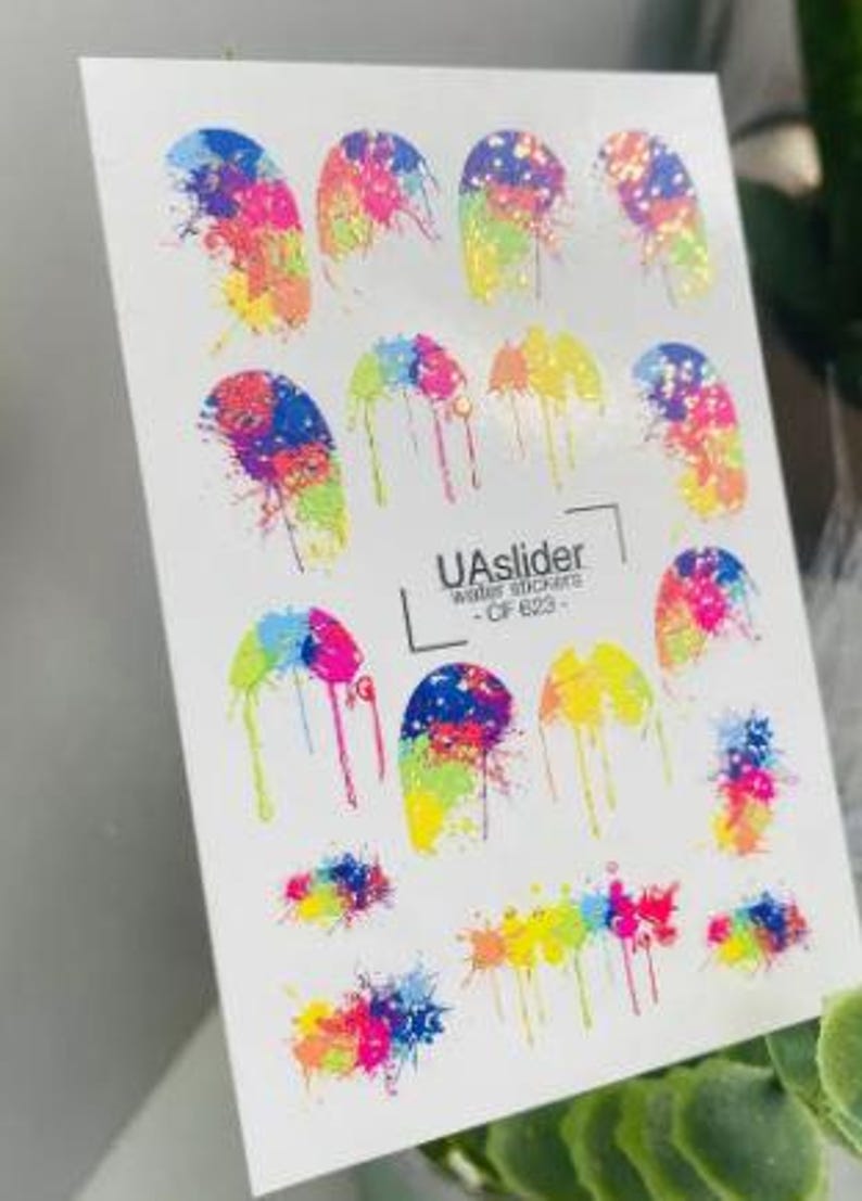 Nail Water Decal Gold FOIL/ Neon Paint Splatter/ Colorful Nails ...
