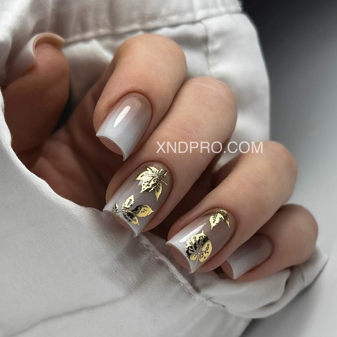 Nail Water Decal Fall Gold Foil / Fall Leaves, Autumn Nail, Nail ...
