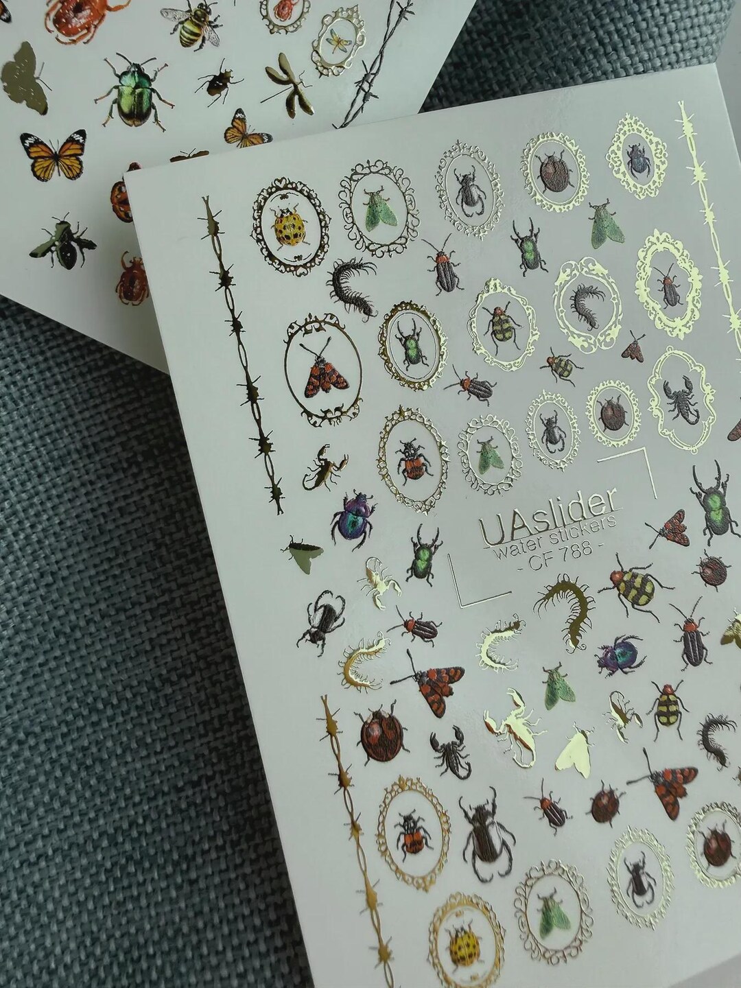 Entomology Bug and Beetle Nail Stickers / Gold Frames/ Nail Art / Nail ...
