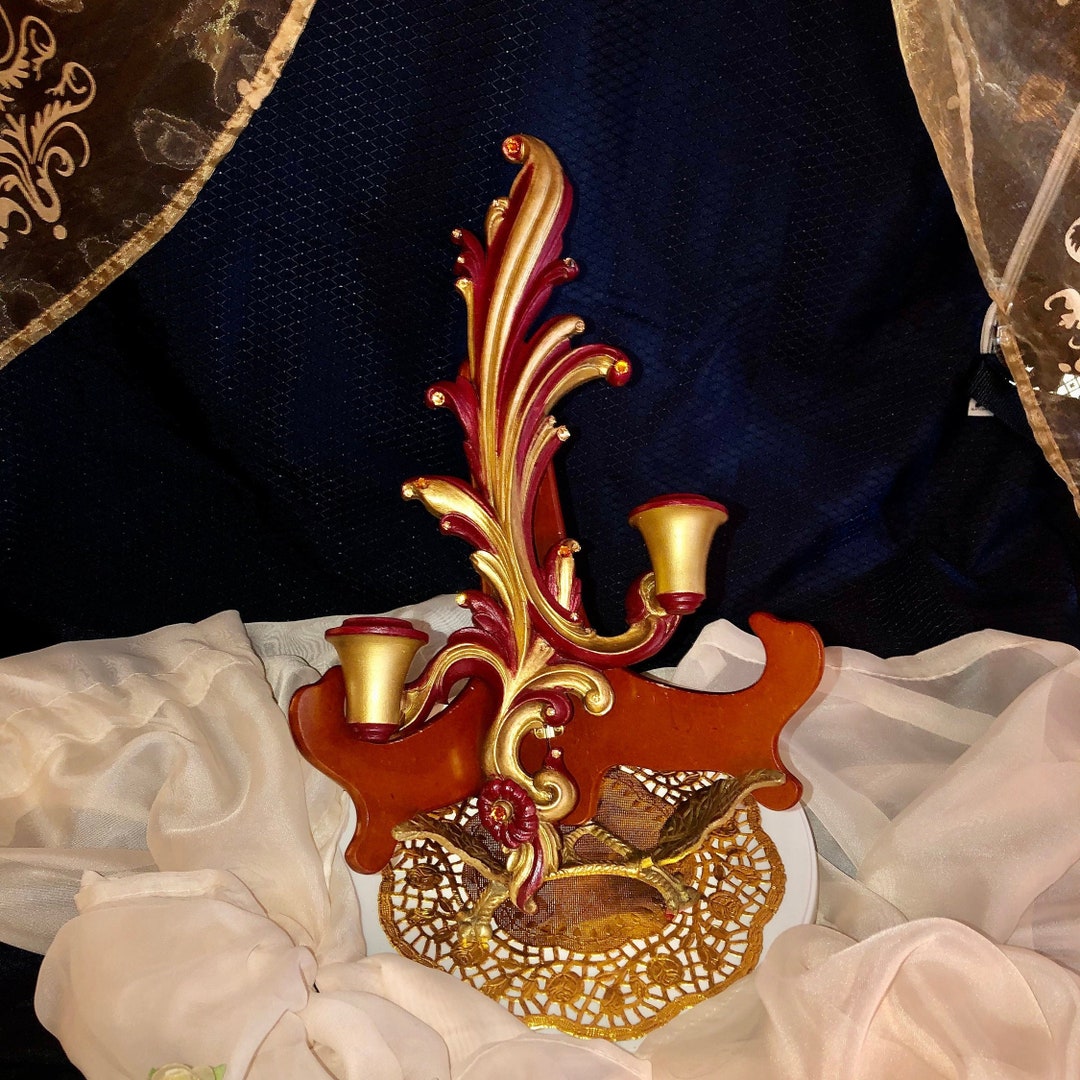 Vintage Gold/cranberry Wall Scone, Syroco Candle Wall Scone, Gift for ...