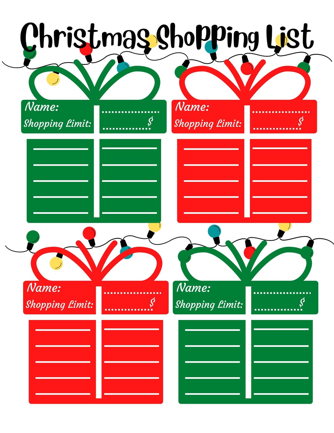 Printable, Digital and Fillable Christmas Shopping List - Etsy