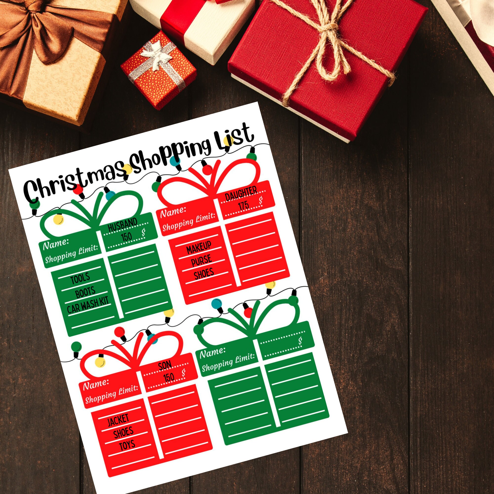 Printable, Digital and Fillable Christmas Shopping List - Etsy