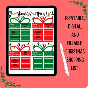 Printable, Digital and Fillable Christmas Shopping List - Etsy