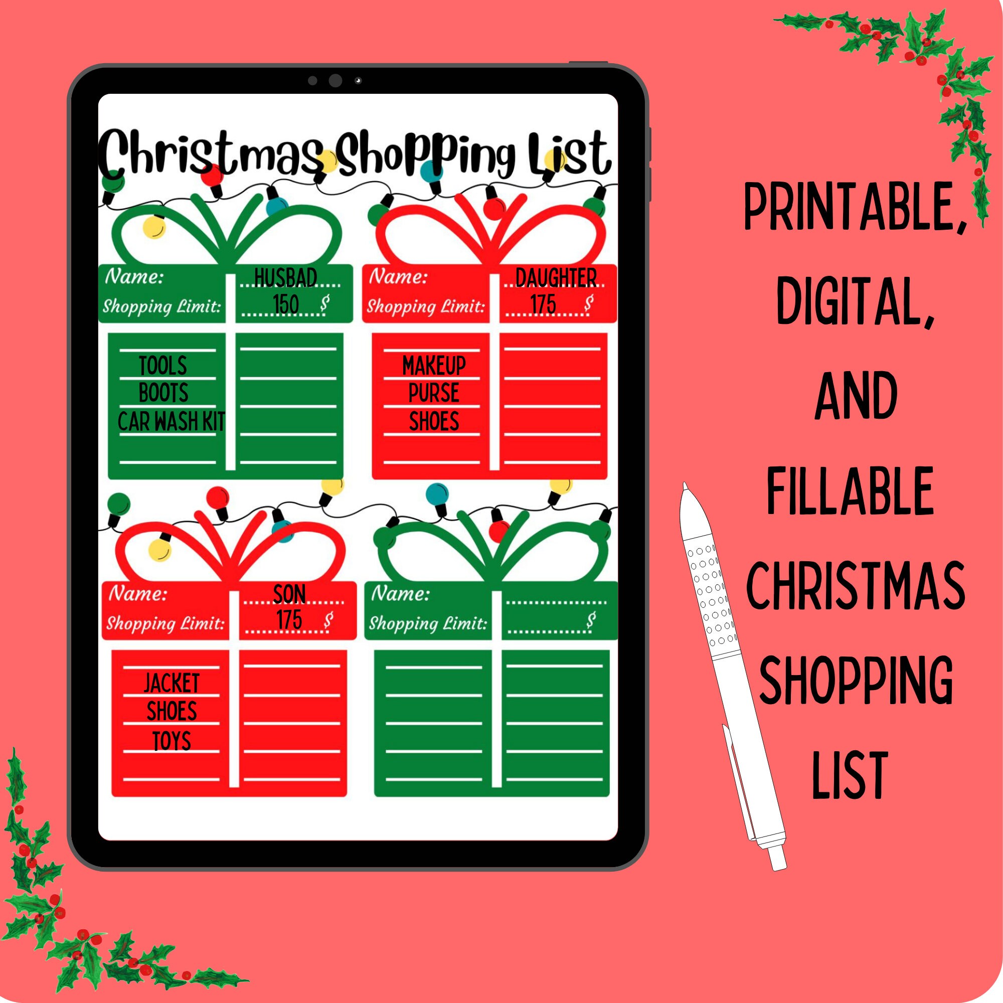 Printable, Digital and Fillable Christmas Shopping List - Etsy