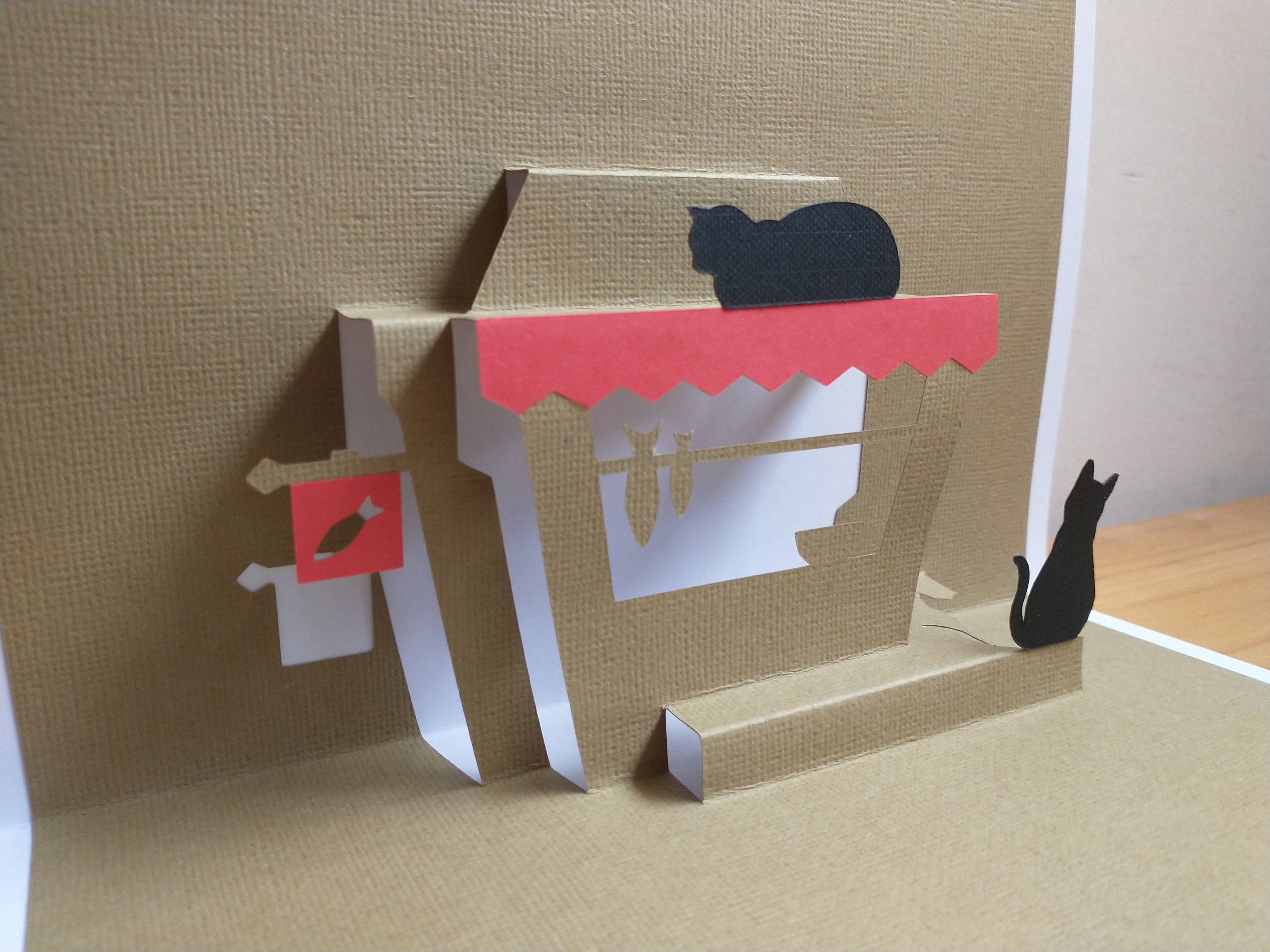 DIY Pop-up Cat and Fish Card Template SVG & PDF Digital Download 3D ...