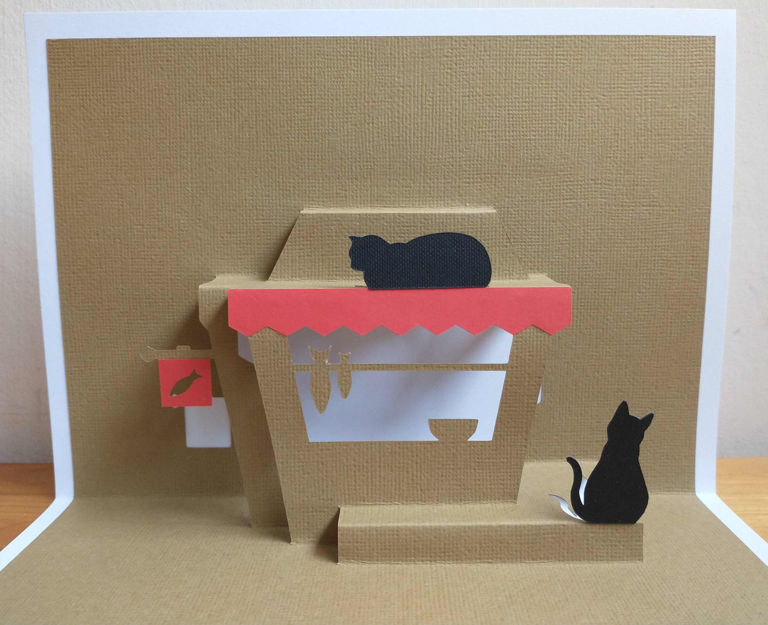 DIY Pop-up Cat and Fish Card Template | SVG & PDF Digital Download | 3D ...