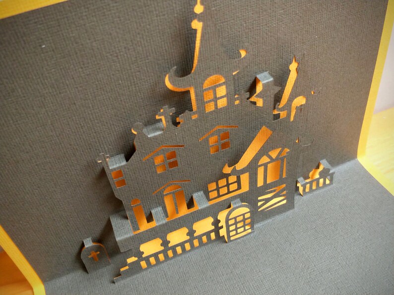DIY Pop-up Halloween Haunted House Card Template SVG & PDF Digital ...