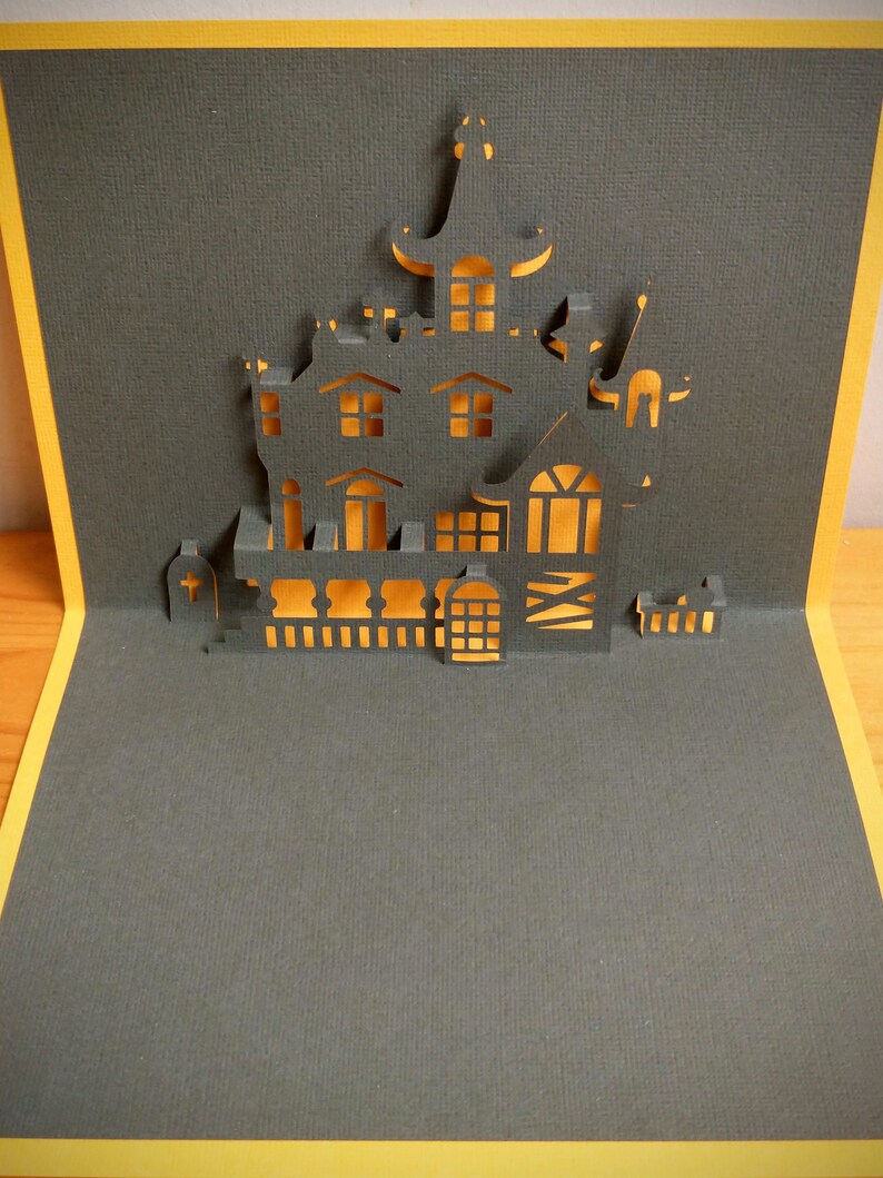 DIY Pop-up Halloween Haunted House Card Template SVG & PDF Digital ...