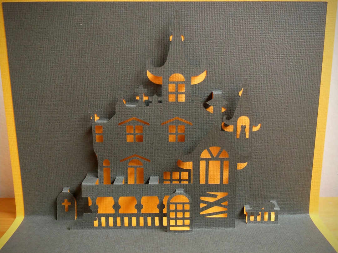 DIY Pop-up Halloween Haunted House Card Template SVG & PDF Digital ...