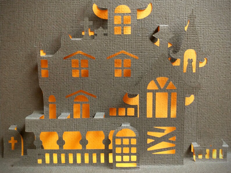 DIY Pop-up Halloween Haunted House Card Template SVG & PDF Digital ...