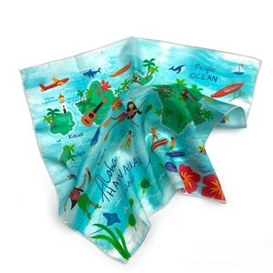 Hawaiian Islands Silk Souvenir Scarf, Headscarf, Neck Scarf, Headband ...