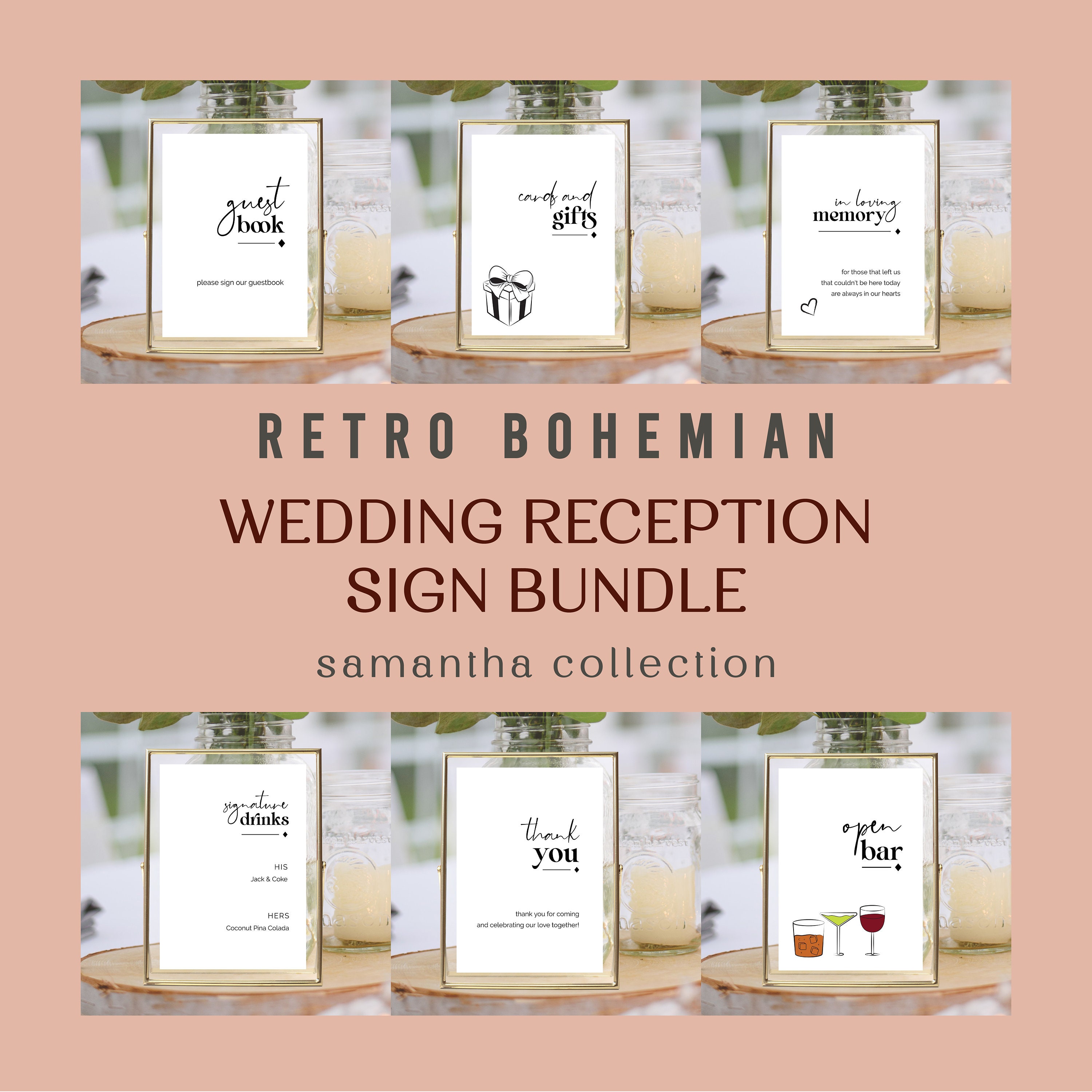 Retro Boho Wedding Reception Sign Bundle Retro Guestbook Table Sign ...
