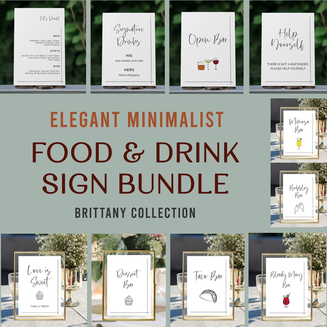 Food Drinks Wedding Sign Bundle Wedding Bar Sign Food Table Reception ...