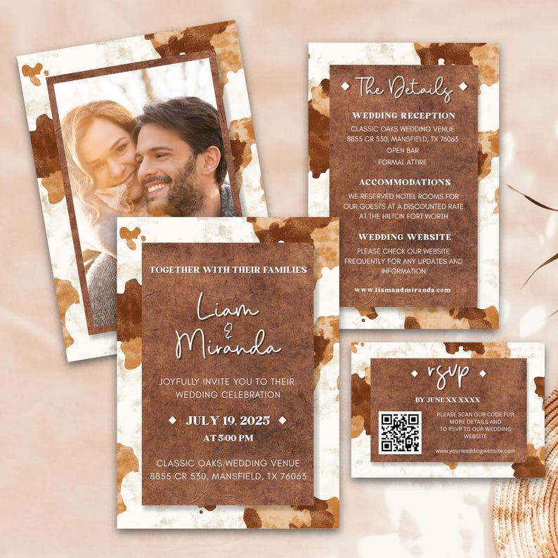 Cowhide Western Wedding Invitation Template Download Rustic Invitation ...