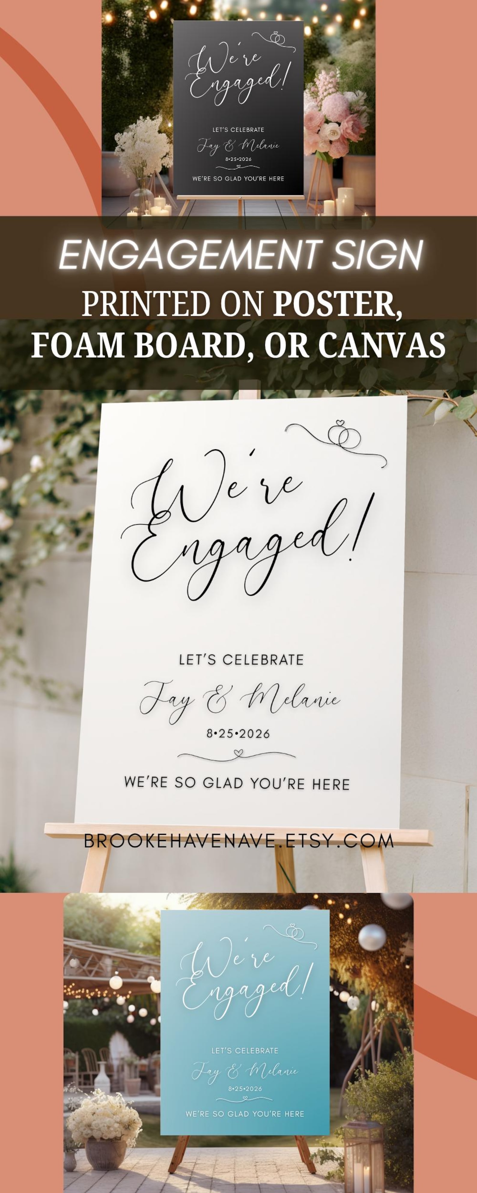 We're Engaged Let's Celebrate Poster We're Engaged Sign Modern ...