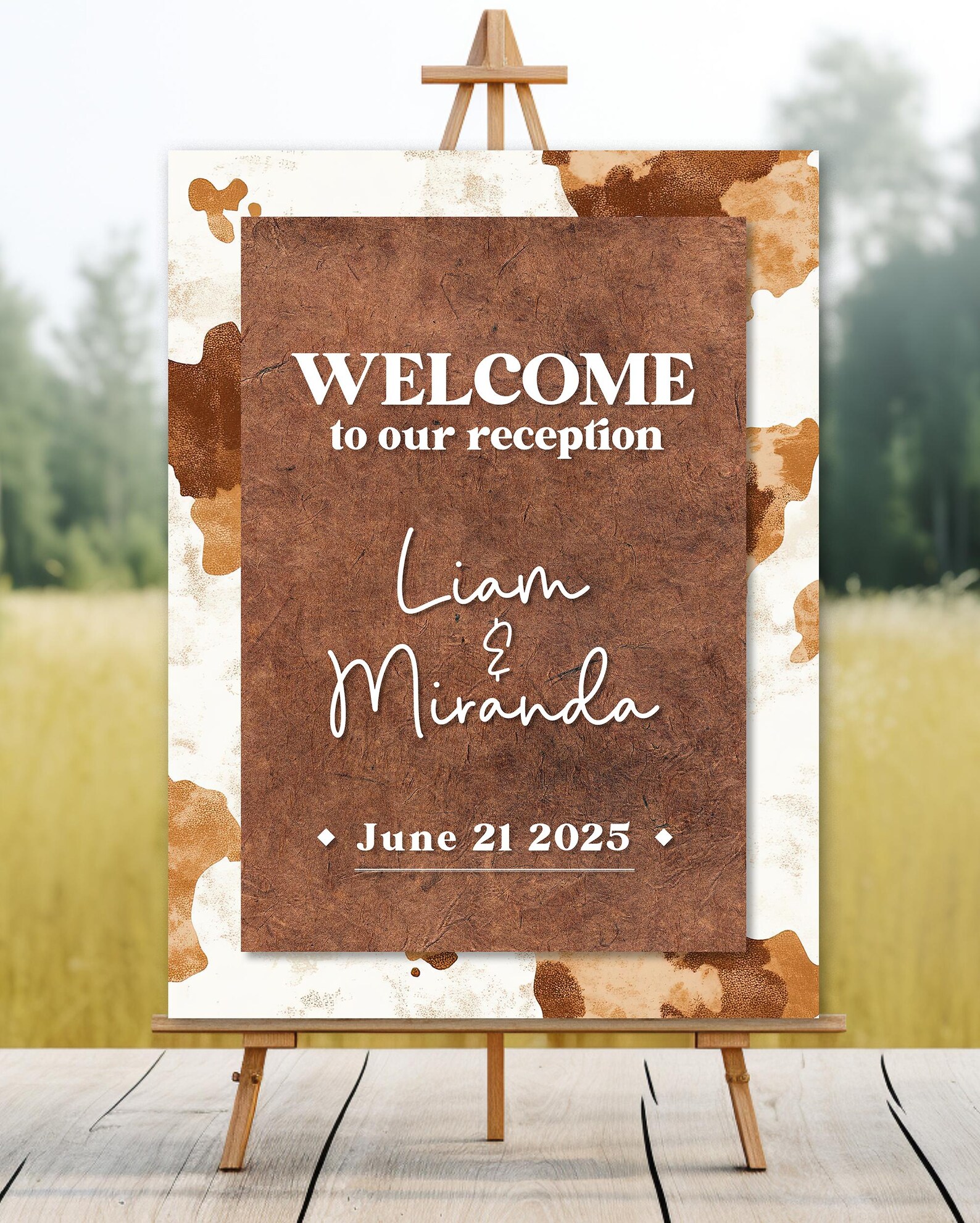 Red Cowhide Wedding Sign Cowhide Welcome Sign Rustic Welcome Wedding ...