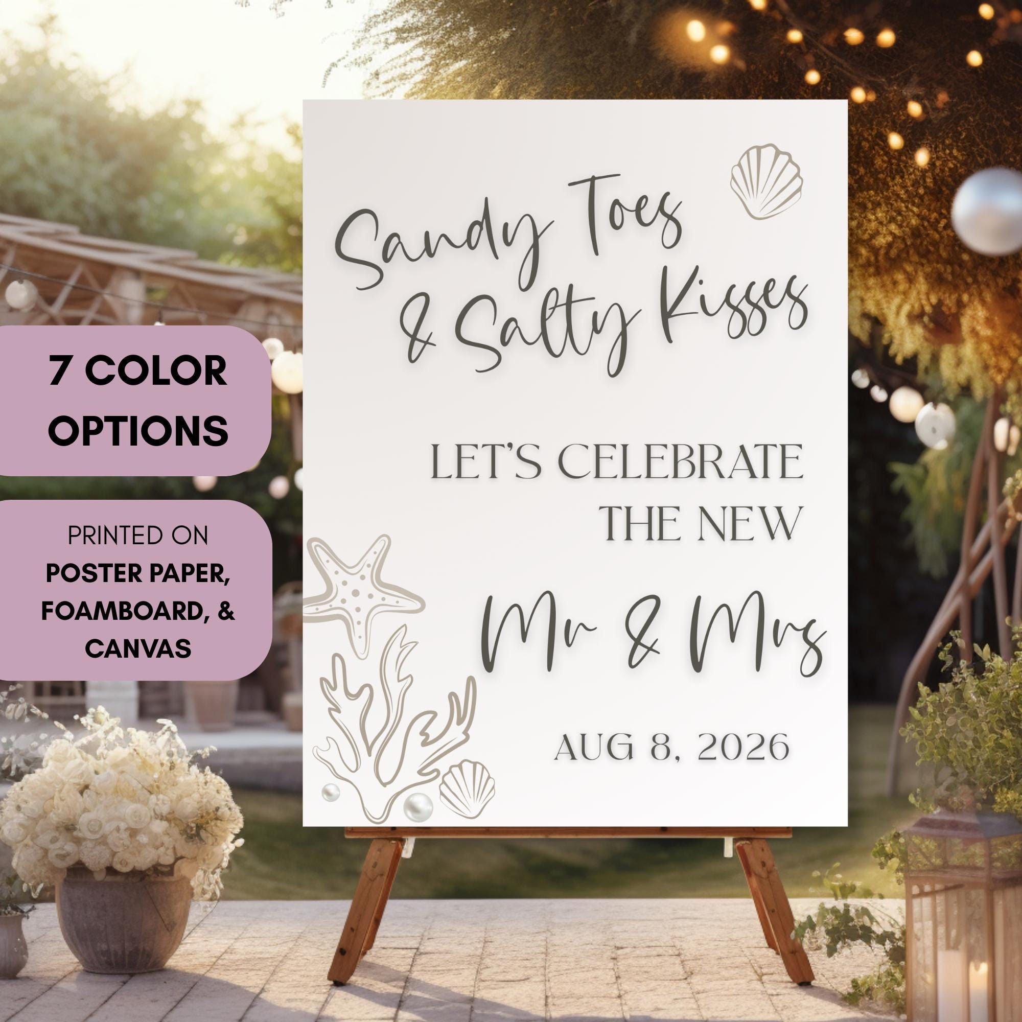 Sandy Toes & Salty Kisses Sign Beach Wedding Reception Ideas Seashell ...