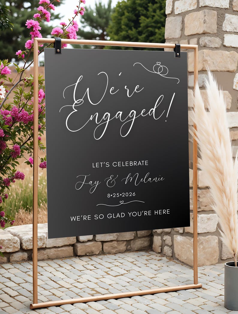 We're Engaged Let's Celebrate Poster We're Engaged Sign Modern ...