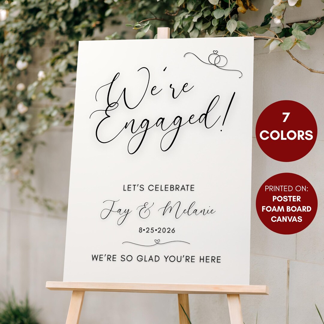 We're Engaged Let's Celebrate Poster We're Engaged Sign Modern ...