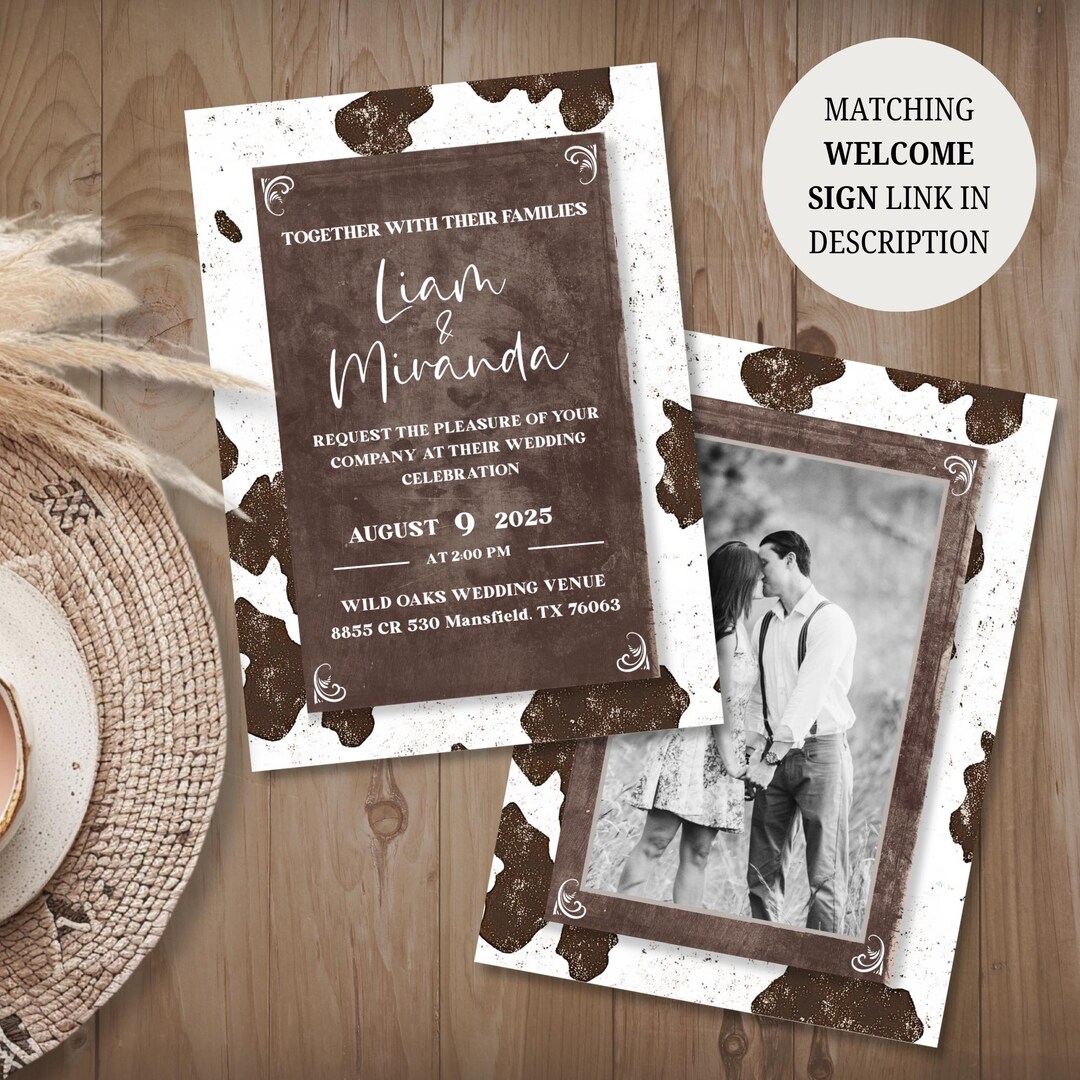 Cowhide Invitation for Wedding Invitation Western Wedding Invitation ...
