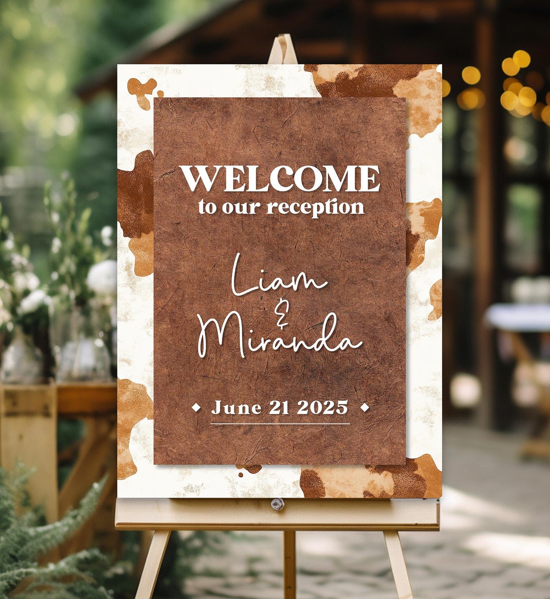 Red Cowhide Wedding Sign Cowhide Welcome Sign Rustic Welcome Wedding ...