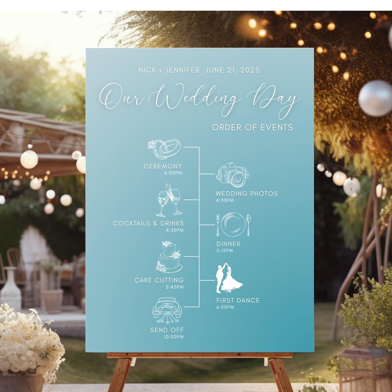 Our Wedding Day Timeline for Wedding Day Schedule of Events Sign Order ...