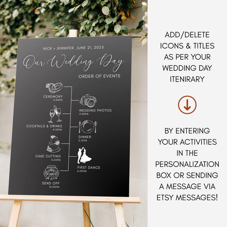 Our Wedding Day Timeline for Wedding Day Schedule of Events Sign Order ...