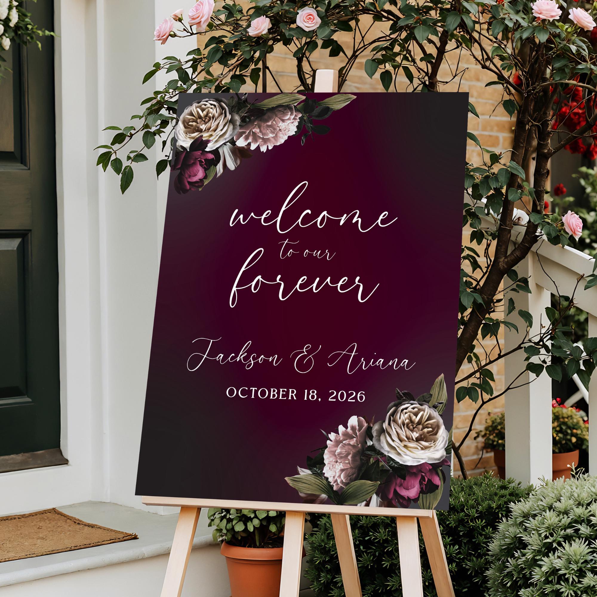 Welcome to Our Forever Burgundy and Black Wedding Welcome Sign Fall ...