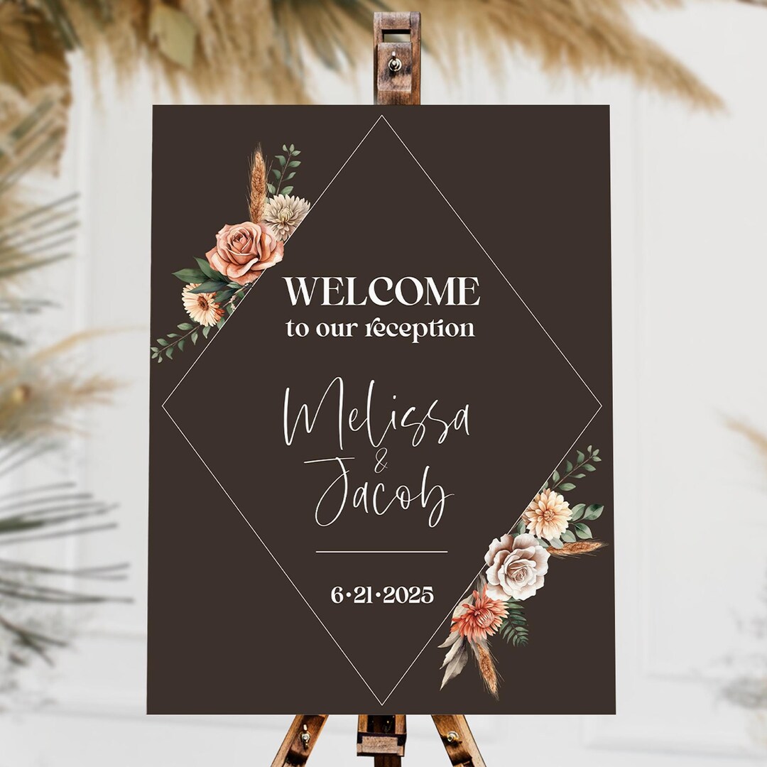 Boho Wedding Welcome Sign Reception Boho Flower Wedding Reception Sign ...