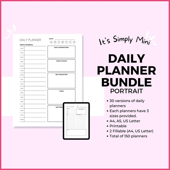 Printable Daily Planner Bundle A4 A5 and US Letter Sizes - Etsy