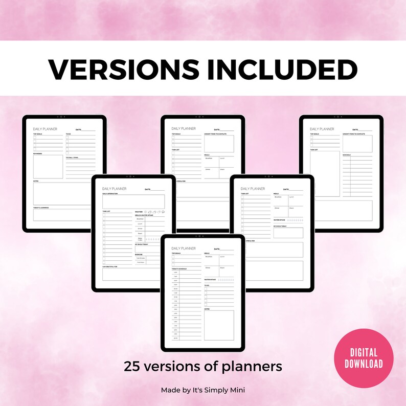 Printable Daily Planner Bundle, A4, A5 and US Letter Sizes, Portrait ...
